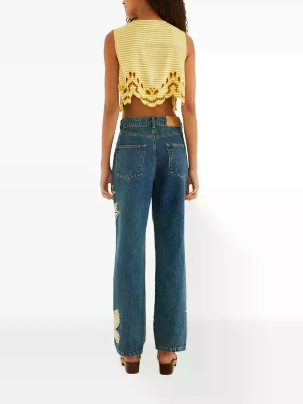 Farm Rio Denim Birds-embroidered Pants