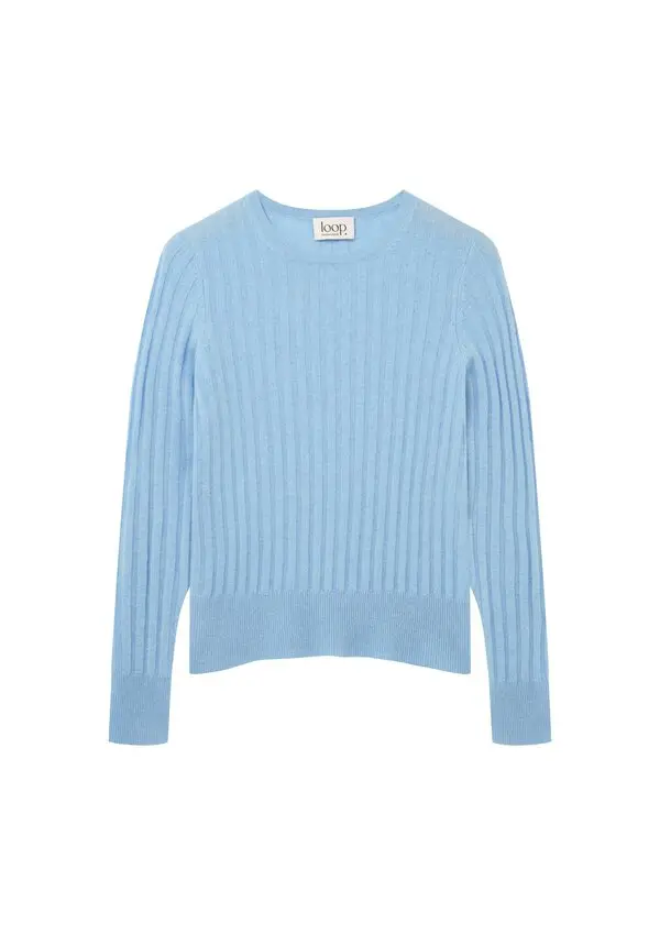 LOOP CASHMERE Cashmere Wide Rib Sweater In Cerulean