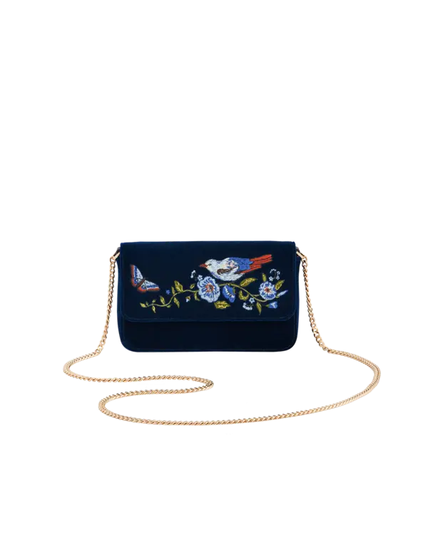 FABLE ENGLAND Sophia Nightingale Embroidered Occasion Bag In Sapphire Velvet - Blue