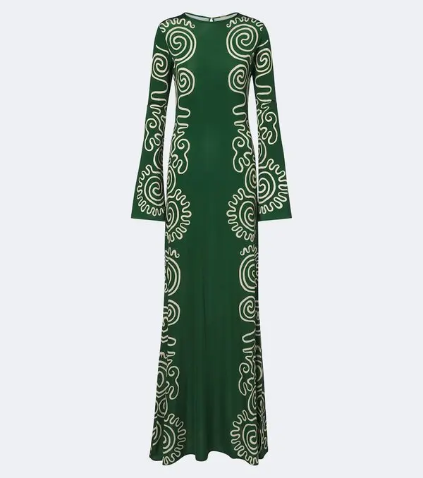 CALA DE LA CRUZ Amay Printed Satin Maxi Dress - Green