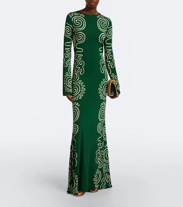 CALA DE LA CRUZ Amay Printed Satin Maxi Dress
