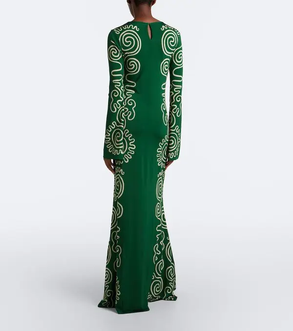 CALA DE LA CRUZ Amay Printed Satin Maxi Dress