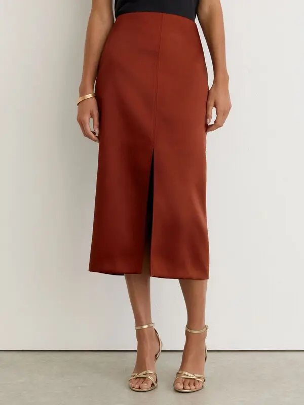 REISS Satin Straight Midi Skirt