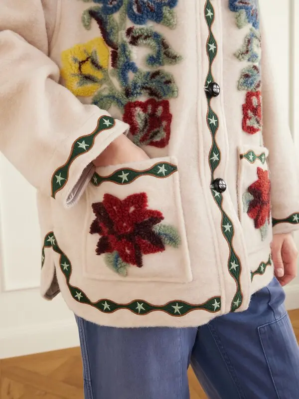 Farm Rio Embroidered Tufted Fleece Coat