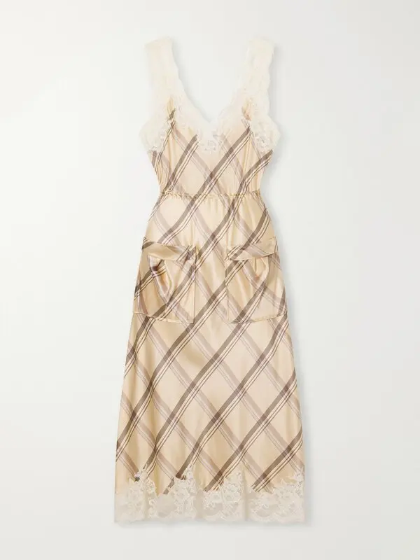Rabanne Lace-trimmed Check-printed Silk-satin Midi Dress - Multi