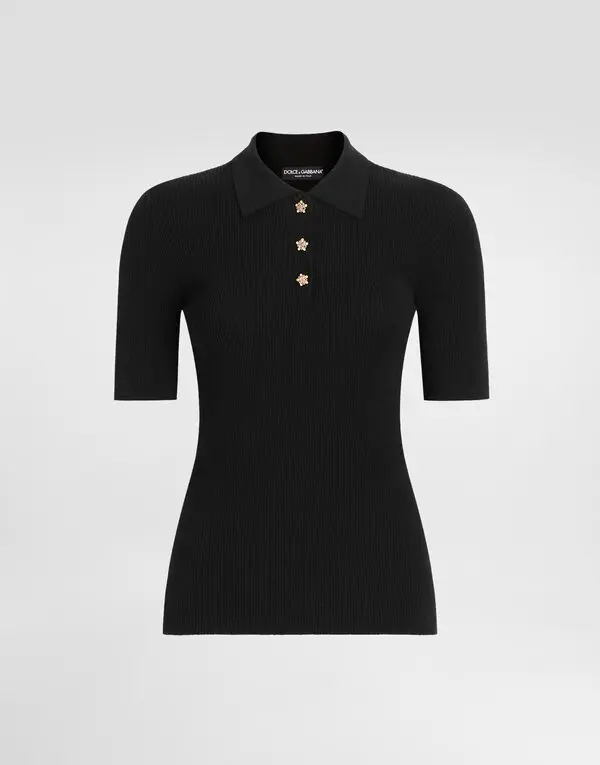 Dolce & Gabbana Ribbed Polo Sweater T-shirts And Sweatshirts - Black