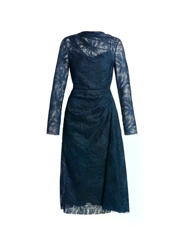 Erdem Draped Floral-lace Midi Dress - Blue
