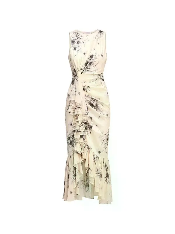 Cinq À Sept Cyrus Floral-print Ruffled Midi Dress - Neutrals