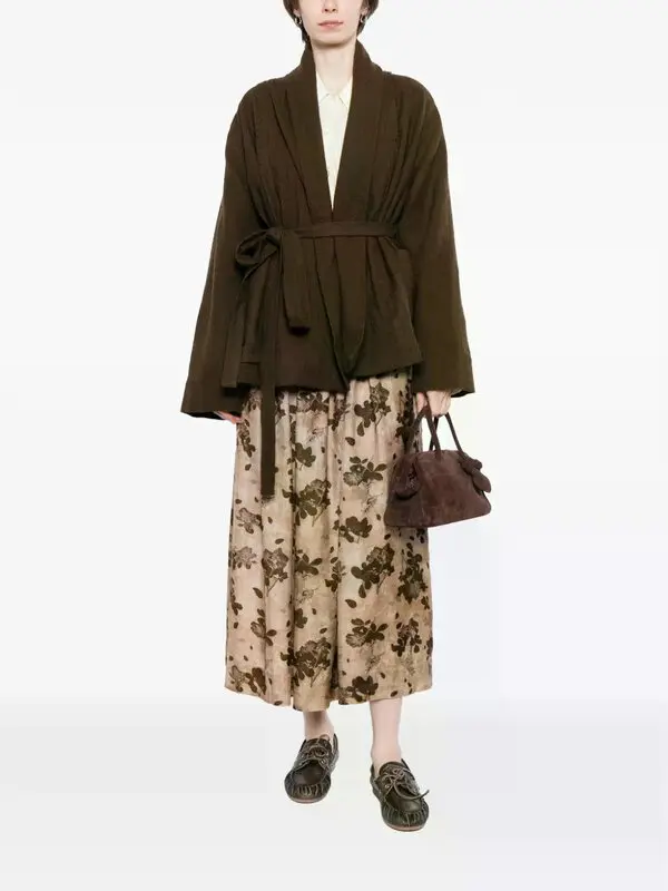 UMA WANG Floral-print Gathered Skirt - Neutrals