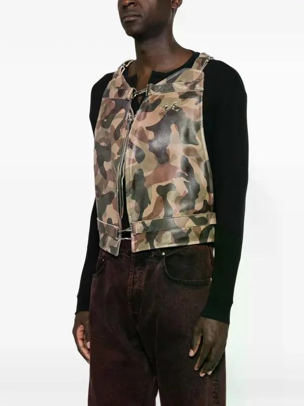 THUG CLUB Camouflage-print Leather Gilet