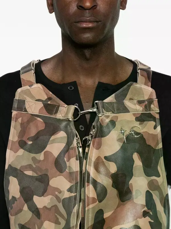 THUG CLUB Camouflage-print Leather Gilet