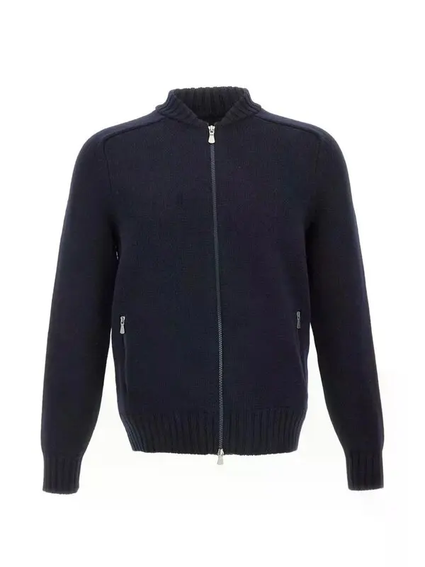 GRAN SASSO Super Geelong Zip-up Ribbed Cardigan - Blue