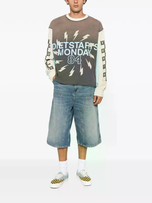 DIET STARTS MONDAY Graphic-print Panelled Long-sleeved T-shirt
