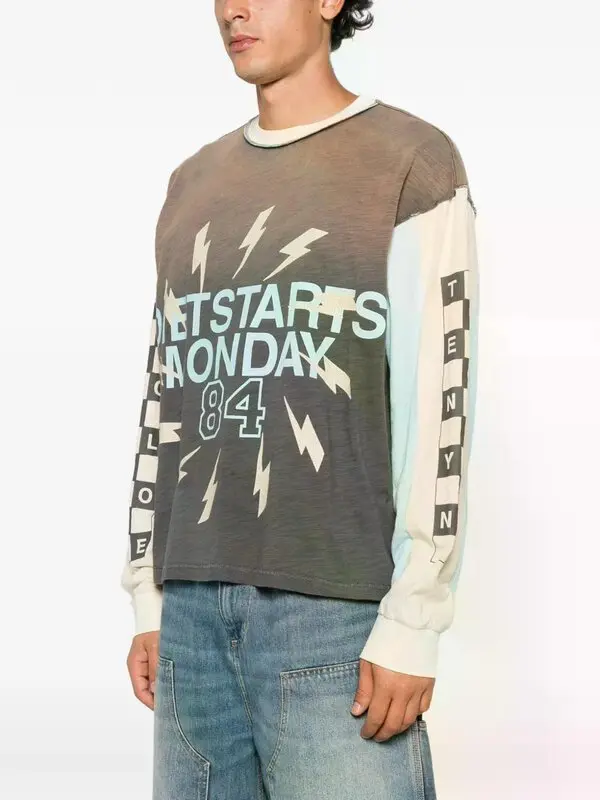 DIET STARTS MONDAY Graphic-print Panelled Long-sleeved T-shirt