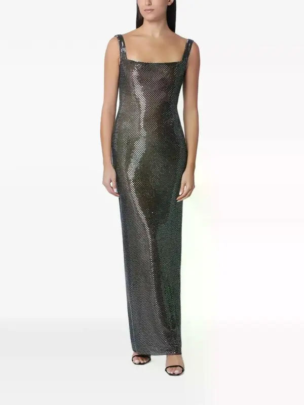 SELF-PORTRAIT Gunmetal Square-neck Rhinestone Maxi Dress - Silver