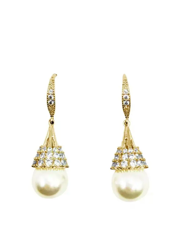 HZMER JEWELLERY Shanti Faux Pearl Drop Earrings - Gold
