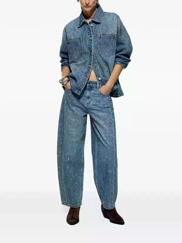 Liu Jo Oversized Jacket In Denim With Rhinestones - Blue