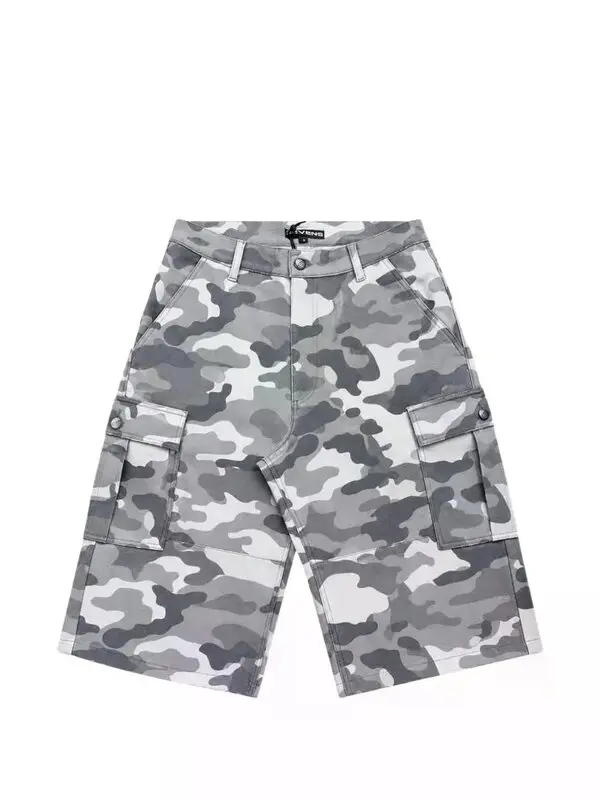 TRIPLE SEVENS Camouflage-print Leather Shorts