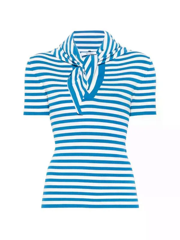 Max Mara Viscose Crepe Sweater With Scarf Detail White - Blue