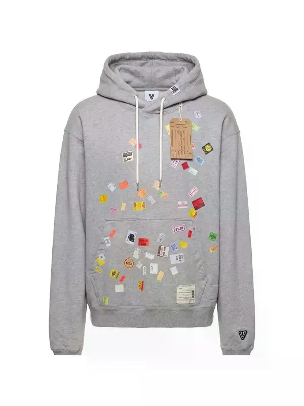 Mihara Yasuhiro Price Tag Sticker Printed Hoodie - Grey