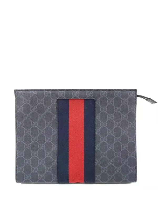 Gucci Gg Supreme Web Stripe Clutch Bag
