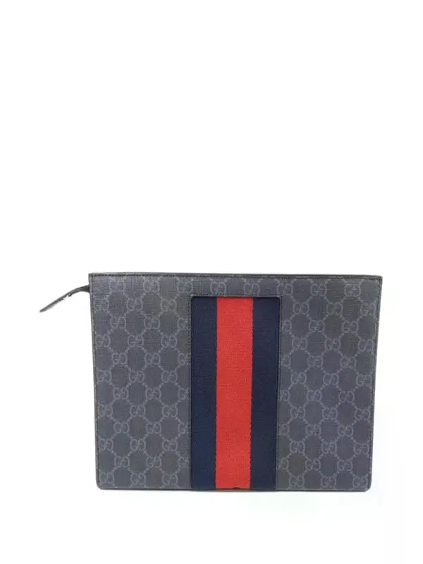 Gucci Gg Supreme Web Stripe Clutch Bag