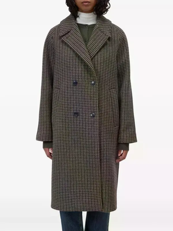 Closed Double-breasted Checked Coat