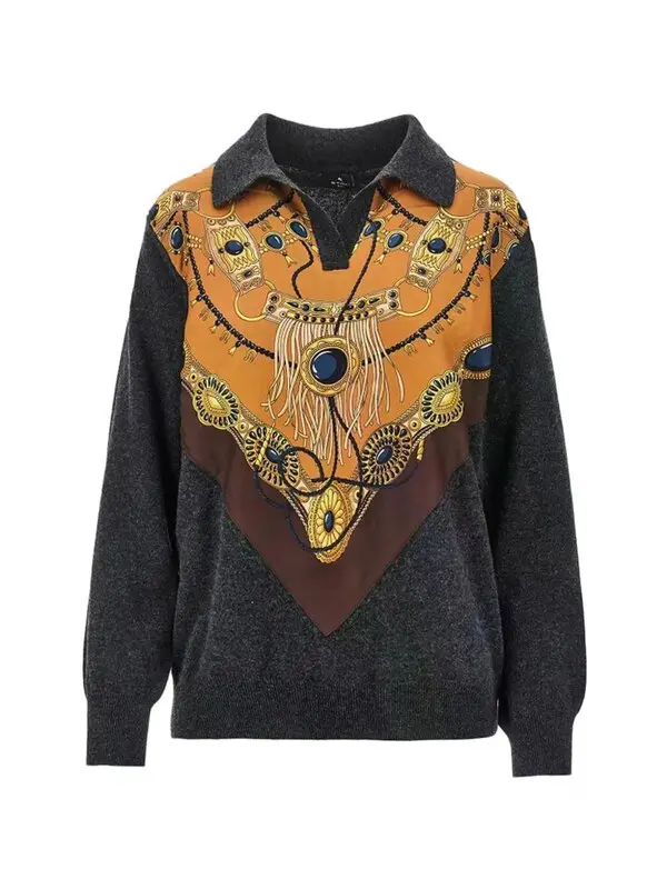 Etro Graphic-print Panelled Sweater - Grey