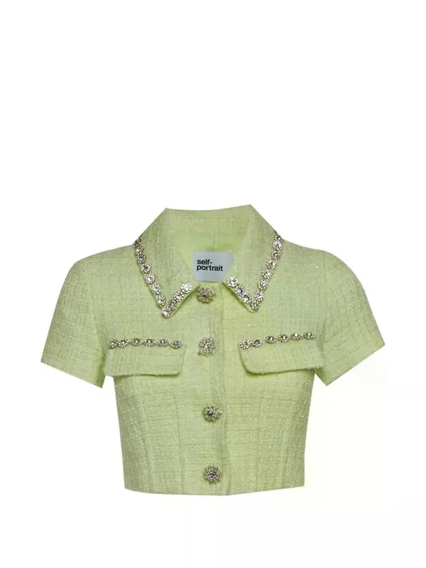 SELF-PORTRAIT Bouclé Embellished Blouse - Green