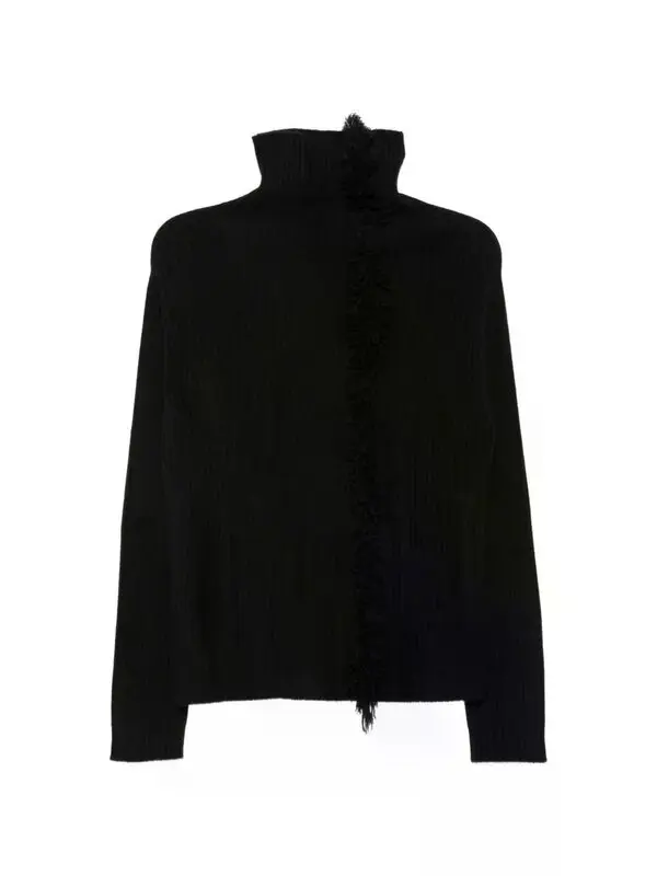 UMA WANG Fringed Ribbed-knit Sweater - Black