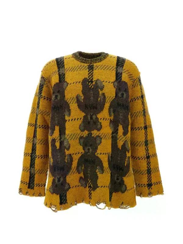 Junya Watanabe Bear-intarsia Distressed Sweater