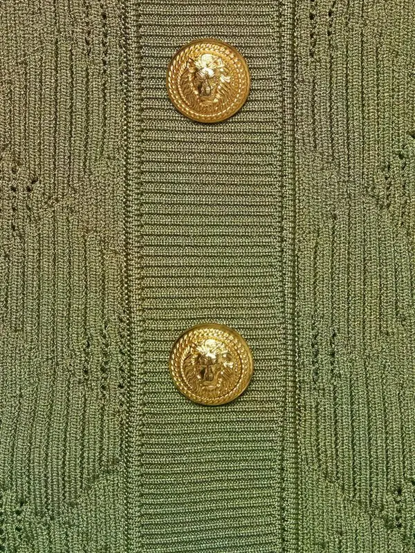 Balmain Button-embellished Gingham-knit Cardigan