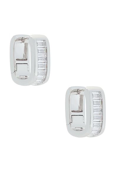 DEHANCHE Crystal Baguette Huggie Earrings - Silver