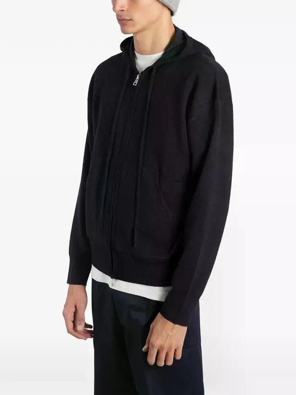 LOW BRAND Zip-up Drawstring Hoodie - Blue