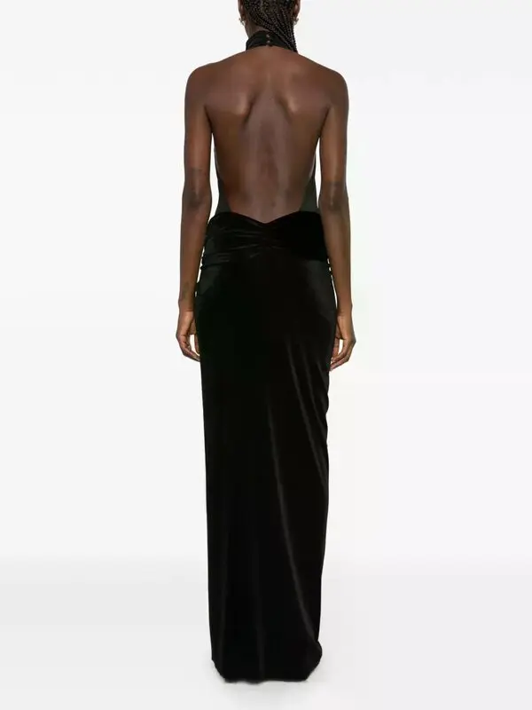 Andamane Halterneck Open-back Bodysuit Maxi Dress