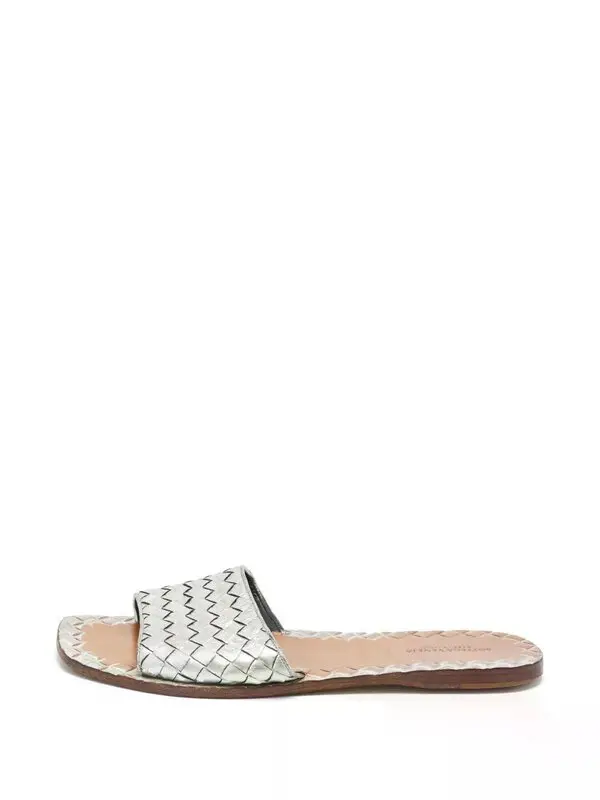 Bottega Veneta Ravello Intrecciato Flat Slides - Silver