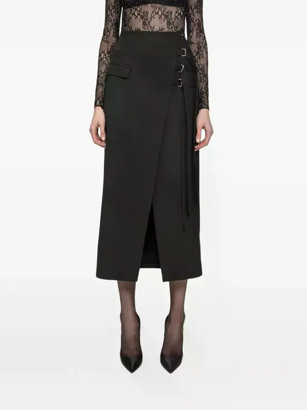 NISSA Wool-blend Wrap Midi Skirt