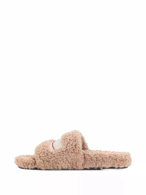 Balenciaga Furry Open Mule In Bisque/white/red