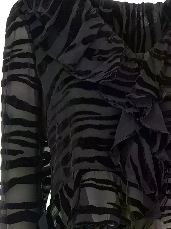 Rixo Tracye Zebra-devoré Ruffled Blouse