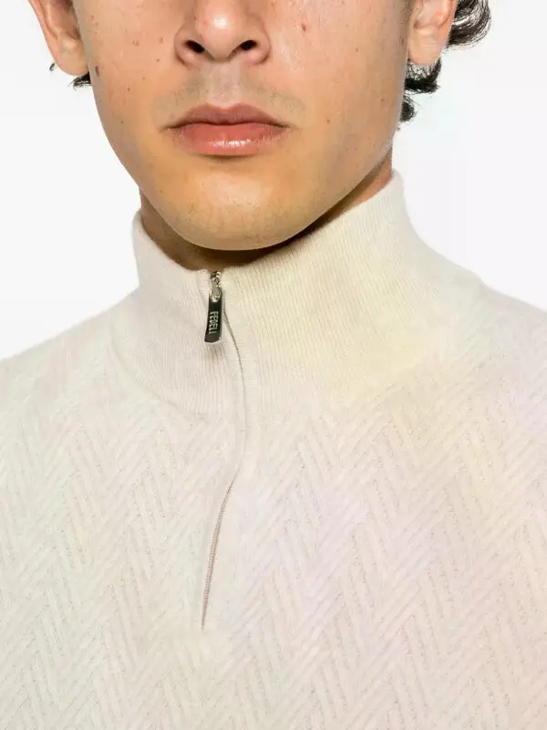 Fedeli Chevron-knit Quarter-zip Sweater