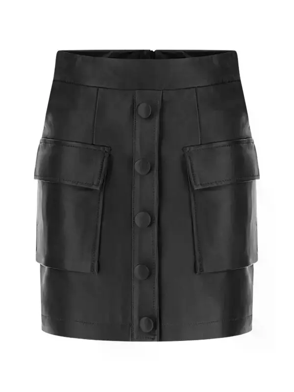 EMMA E GAIA Button-up Front-pockets Skirt - Black