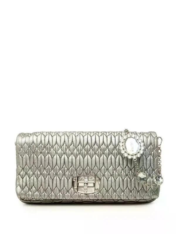 Miu Miu 2010-2026 Matelasse Metallic Nappa Crystal Chain Satchel - Silver