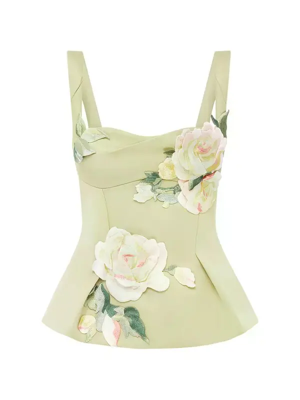 LEO LIN Georgia Embroidered Peplum Top - Green