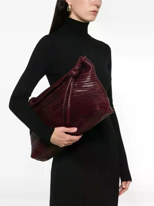 SOMMET Aisha L Rows Pleated Leather Shoulder Bag