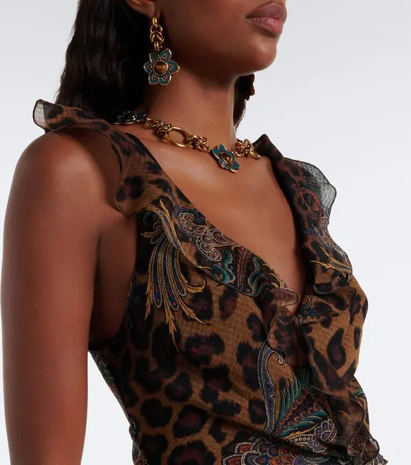 Etro Printed Ruffled Seersucker Gown