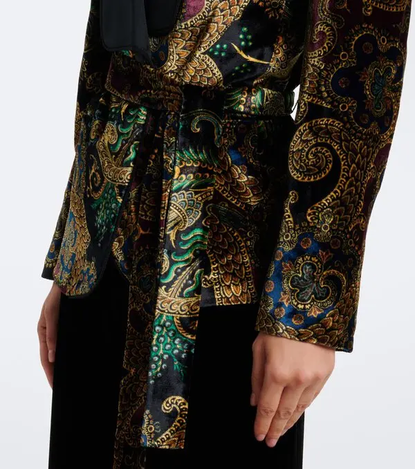 Etro Belted Paisley Satin-trimmed Velvet Blazer
