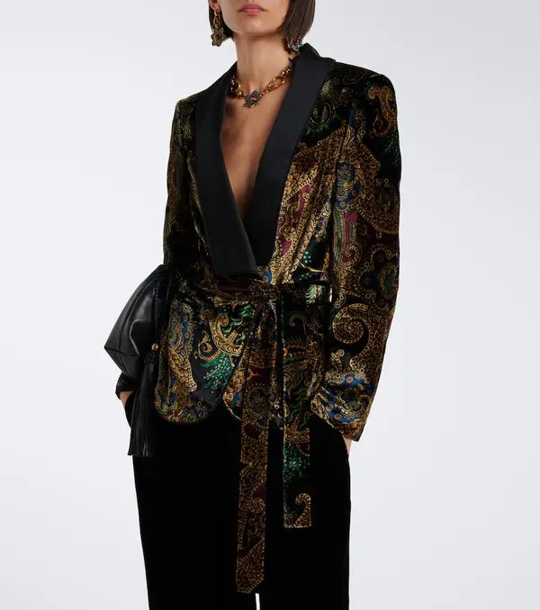 Etro Belted Paisley Satin-trimmed Velvet Blazer