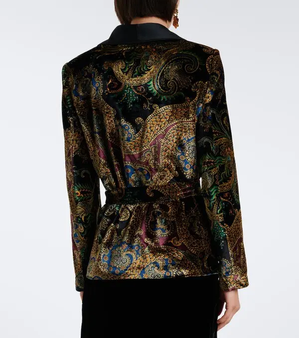 Etro Belted Paisley Satin-trimmed Velvet Blazer