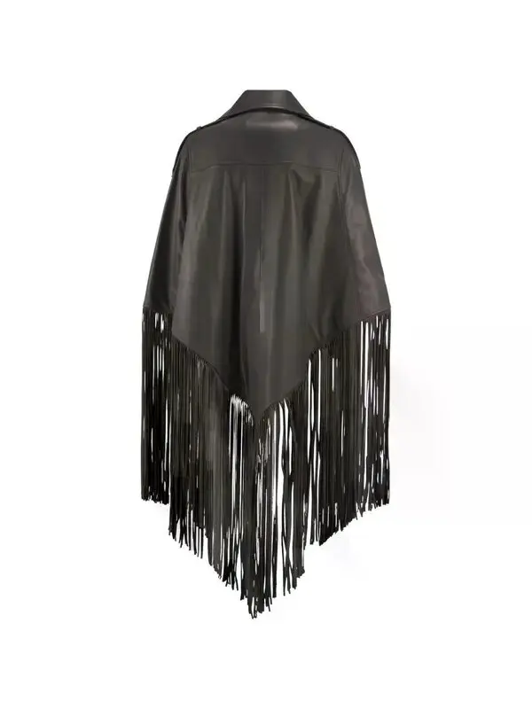 LOU ANDREA Fringe-trimmed Leather Jacket - Grey