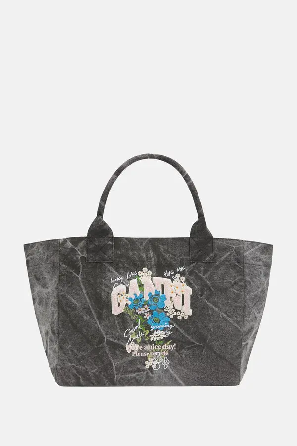 GANNI Shopper Bag With Floral Print - Grey